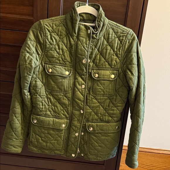 J. Crew | Jackets & Coats | J Crew Quilted Green Jacket With Gold Snap ...